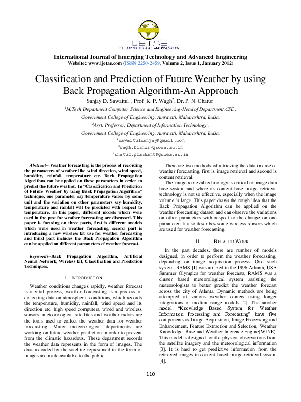 (PDF) Classification and Prediction of Future Weather by using Back ...