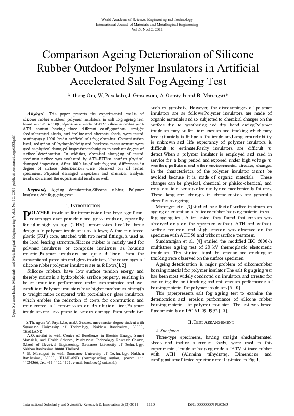 (PDF) Comparison Ageing Deterioration Of Silicone Rubber Outdoor ...