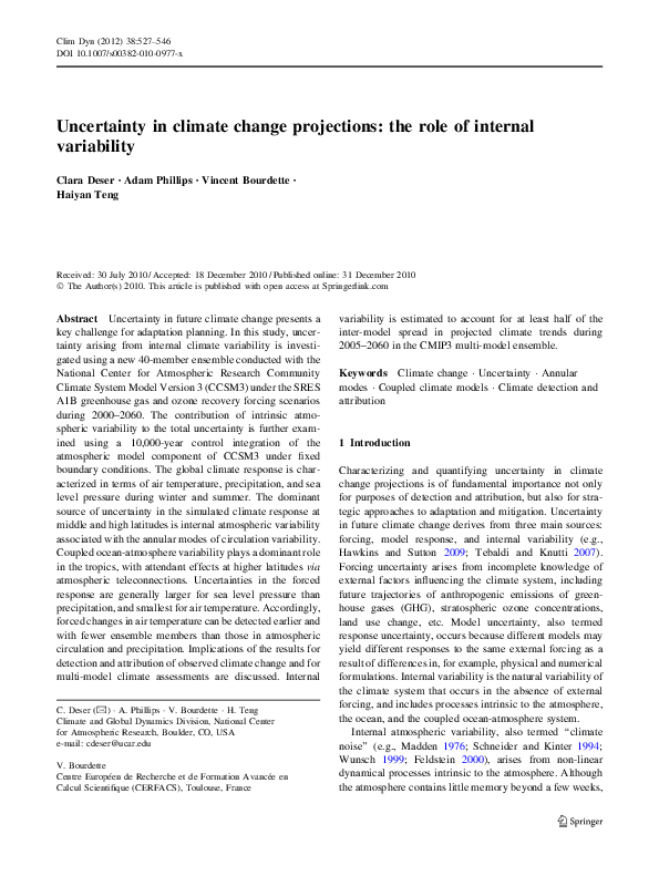 (PDF) Uncertainty in climate change projections: the role of internal ...