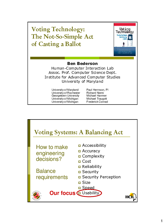 (PDF) Voting Technology: The Not-So-Simple Act of Casting a Ballot