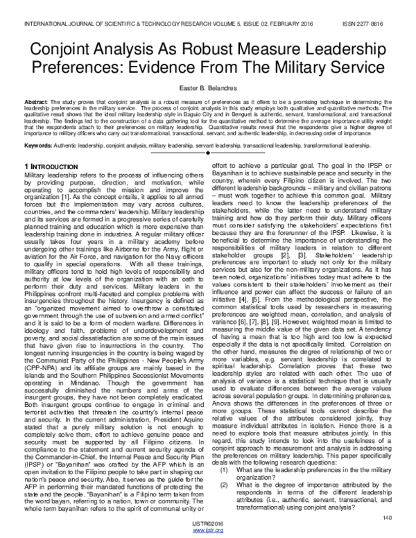 (PDF) Conjoint Analysis As Robust Measure Leadership Preferences ...