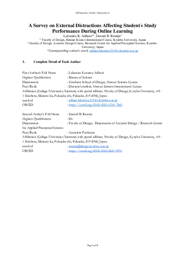 (PDF) A Survey on External Distractions Affecting Student ' s Study ...