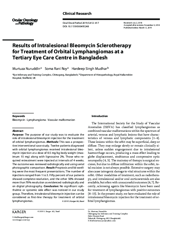 (PDF) Results of Intralesional Bleomycin Sclerotherapy for Treatment of ...