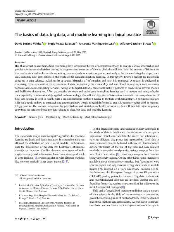 (PDF) The basics of data, big data, and machine learning in clinical ...