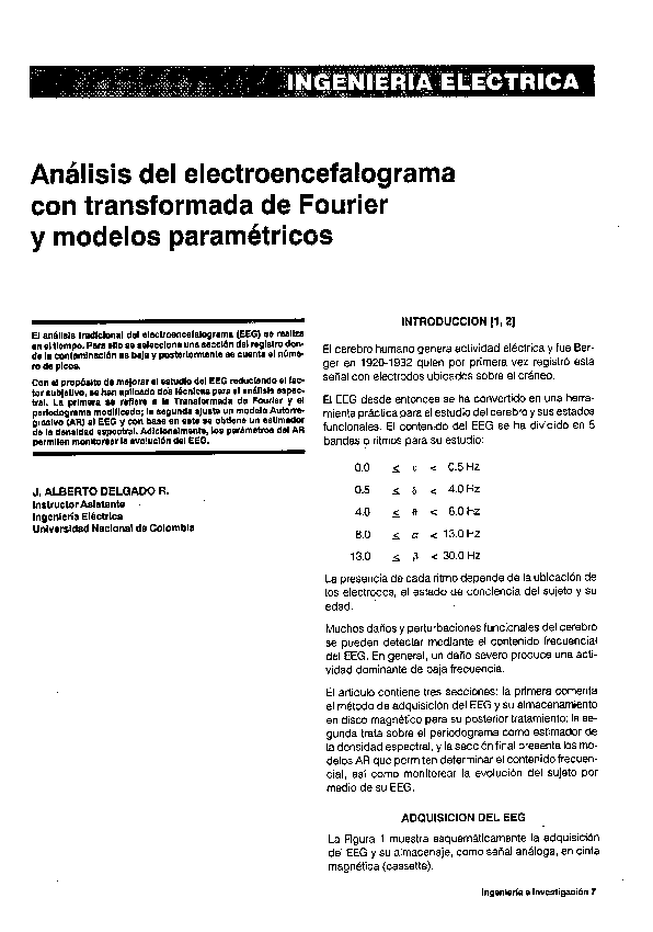 (PDF) Análisis del electroencefalograma con transformada de Fourier y modelos paramétricos