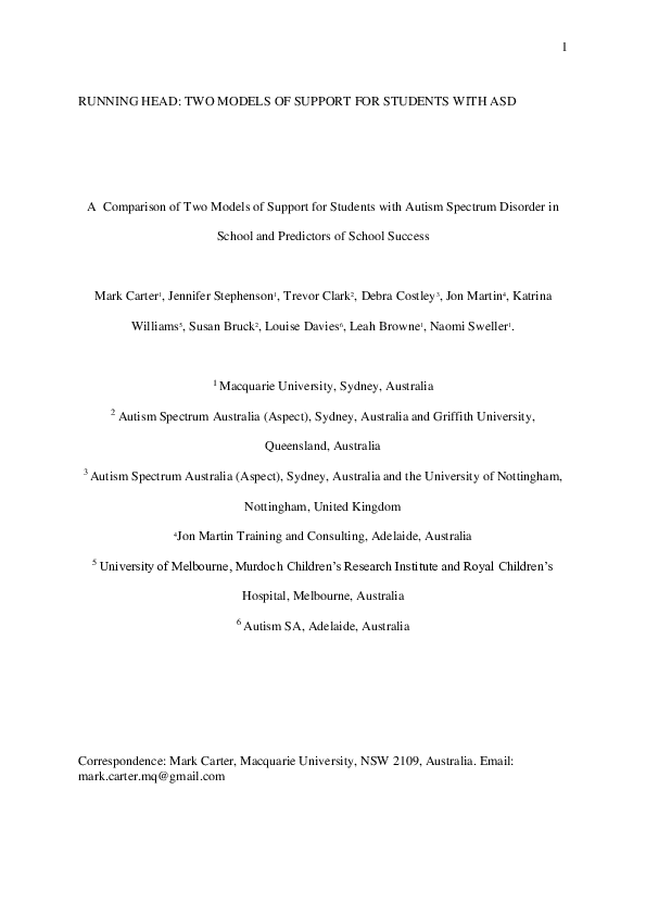 (PDF) A comparison of two models of support for students with autism ...