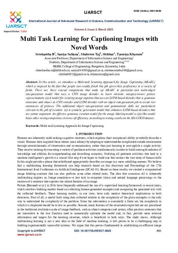 (PDF) Multi Task Learning for Captioning Images with Novel Words