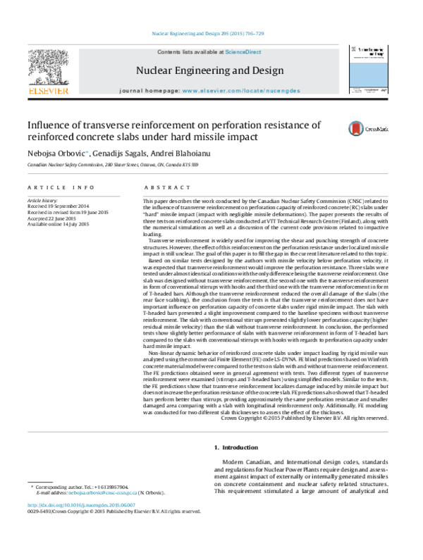 Pdf Influence Of Transverse Reinforcement On Perforation Resistance Of Reinforced Concrete