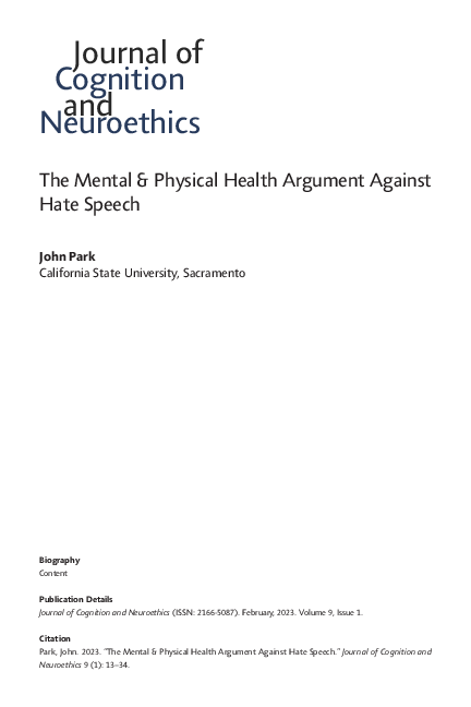 (PDF) The Mental & Physical Health Argument Against Hate Speech