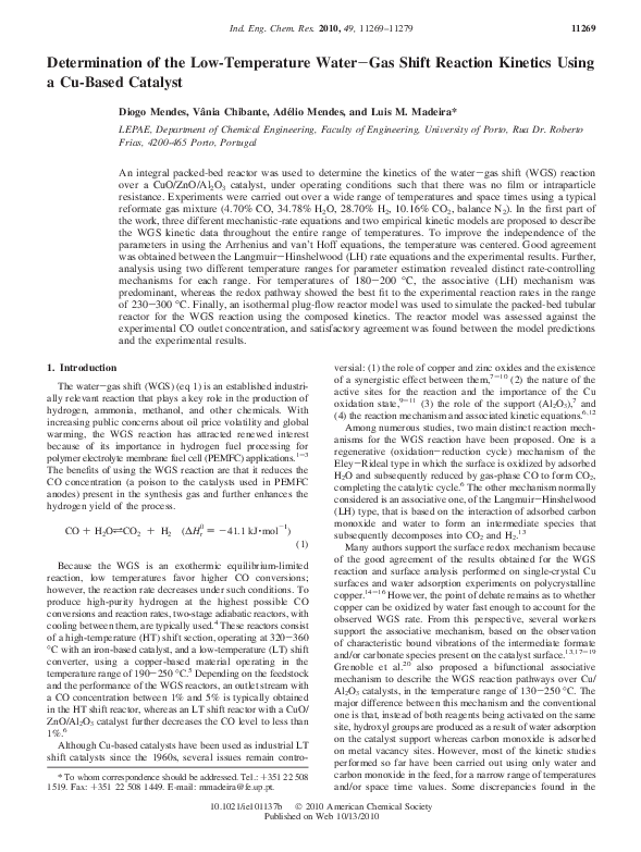 (PDF) Determination of the Low-Temperature Water−Gas Shift Reaction ...