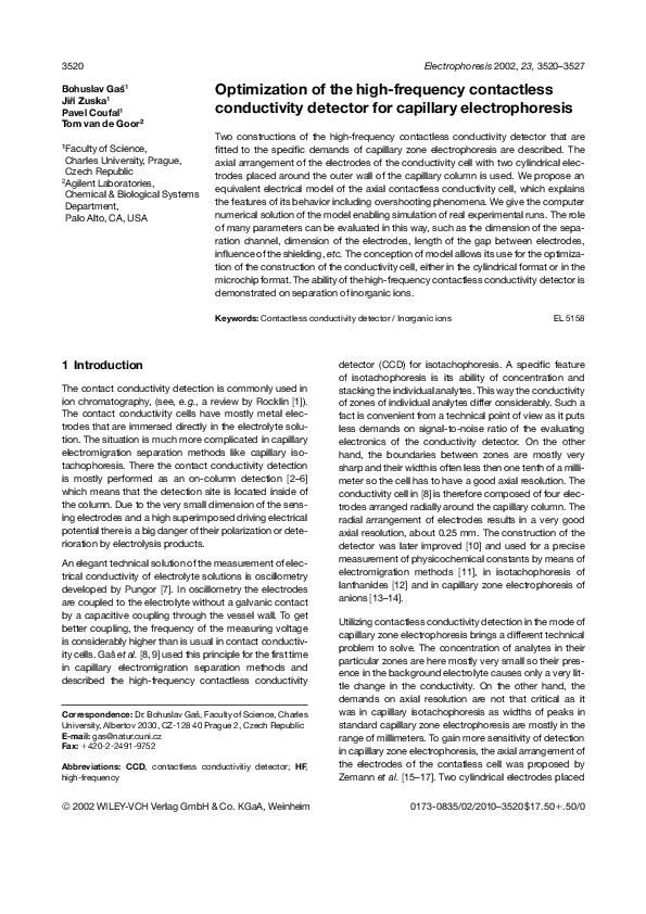 Pdf Optimization Of The High Frequency Contactless Conductivity Detector For Capillary