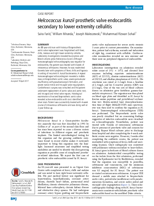 (PDF) Helcococcus kunzii prosthetic valve endocarditis secondary to ...