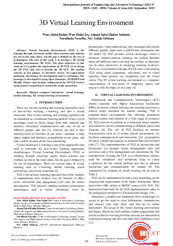 (PDF) 3D Virtual Learning Environment