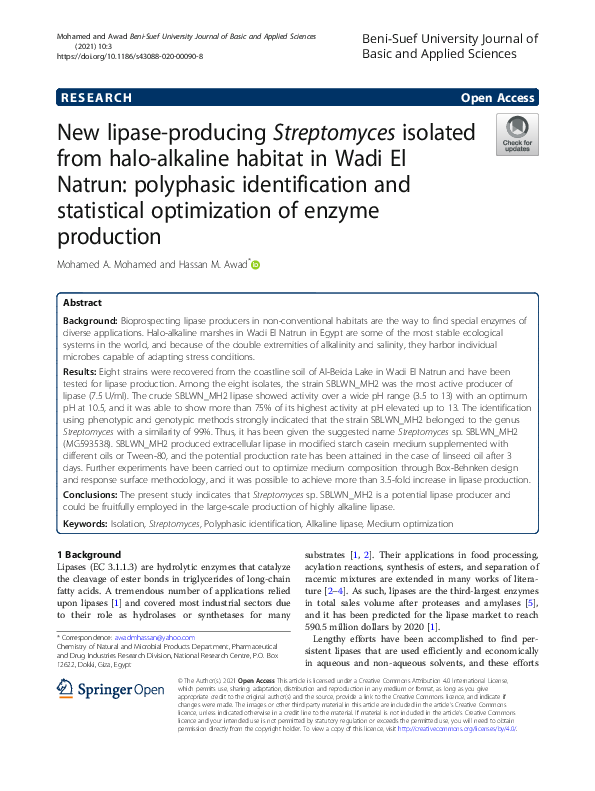 (PDF) New lipase-producing Streptomyces isolated from halo-alkaline habitat in Wadi El Natrun ...