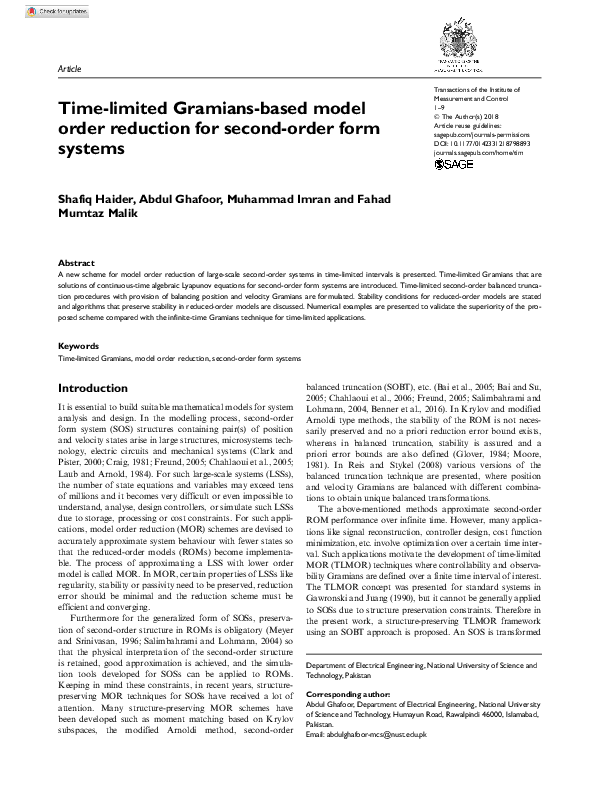 (PDF) Time-limited Gramians-based model order reduction for second-order form systems