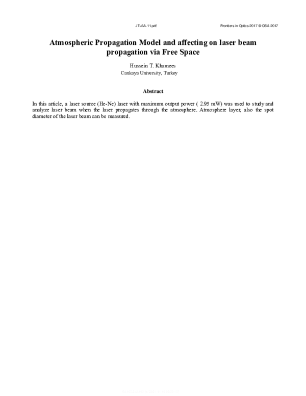 (PDF) Atmospheric Propagation Model and affecting on laser beam ...