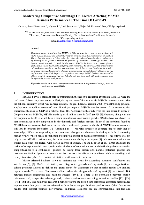 (PDF) Moderating Competitive Advantage On Factors Affecting MSMEs Business Performance In The ...