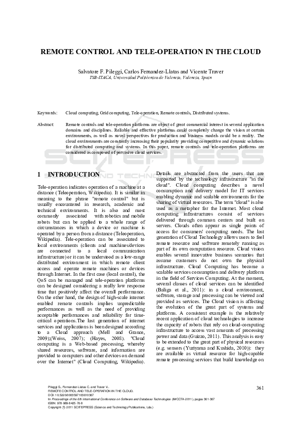 (PDF) Remote Control and Tele-Operation in the Cloud