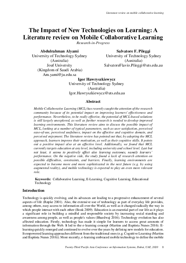 (PDF) The Impact of New Technologies on Learning: A Literature review on Mobile Collaborative ...