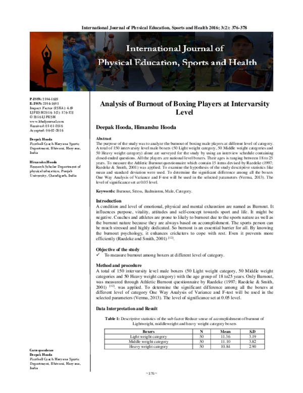 (PDF) Analysis of Burnout of Boxing Players at Intervarsity Level