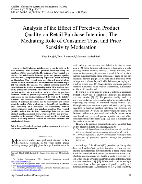 (PDF) Analysis of the Effect of Perceived Product Quality on Retail Purchase Intention: The ...