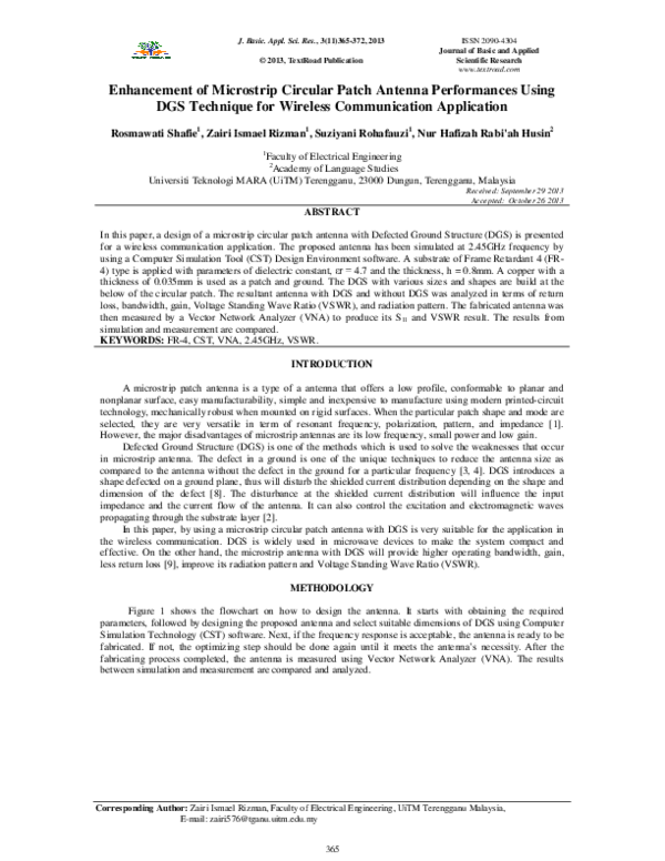 (PDF) Enhancement of Microstrip Circular Patch Antenna Performances Using DGS Technique for ...