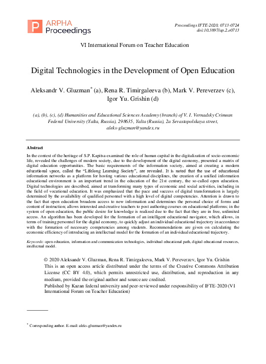 (PDF) Digital Technologies in the Development of Open Education