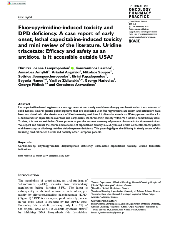 (PDF) Fluoropyrimidine-induced toxicity and DPD deficiency.. A case ...