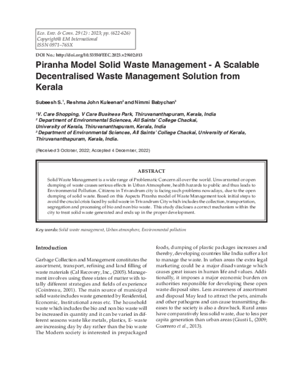 (PDF) Piranha Model Solid Waste Management - A Scalable Decentralised ...