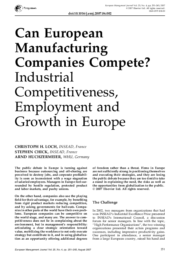 (PDF) Can European Manufacturing Companies Compete?