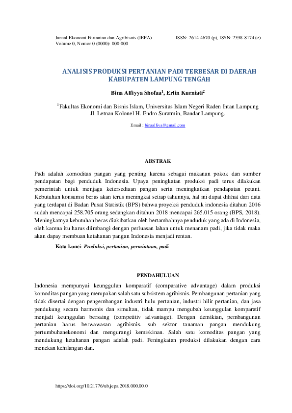 (PDF) ANALISIS PRODUKSI PERTANIAN PADI TERBESAR DI DAERAH KABUPATEN ...
