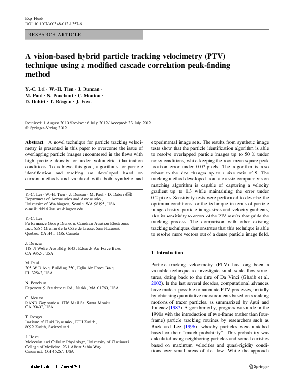 (PDF) A vision-based hybrid particle tracking velocimetry (PTV) technique using a modified ...