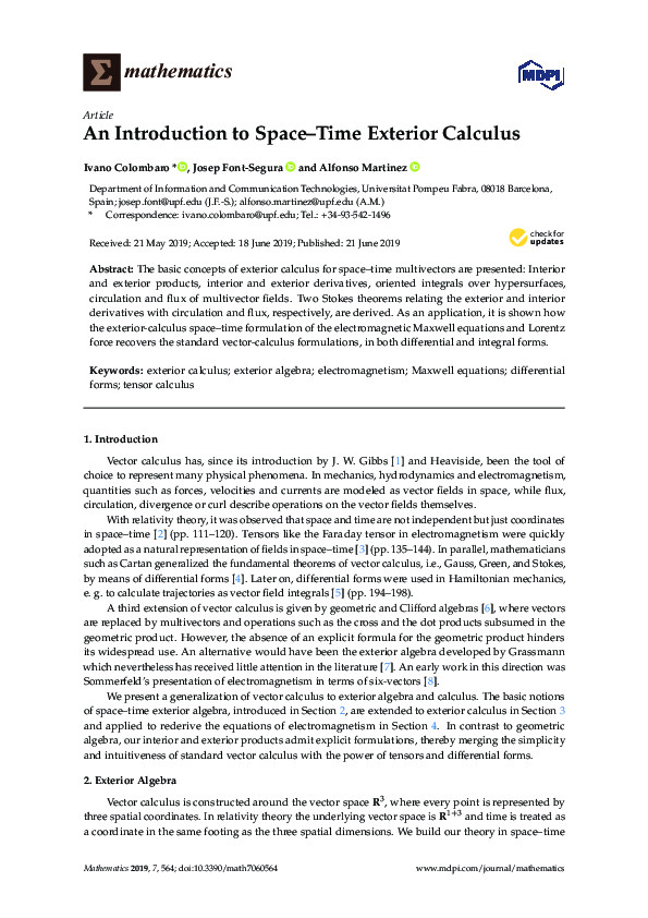 (PDF) An Introduction to Space–Time Exterior Calculus
