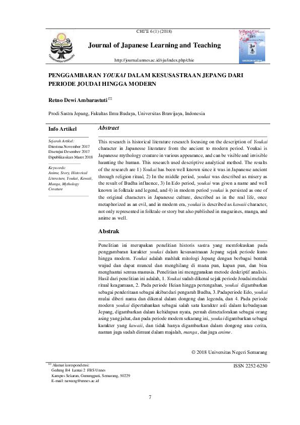 (PDF) Penggambaran Youkai Dalam Kesusastraan Jepang Dari Periode Joudai ...