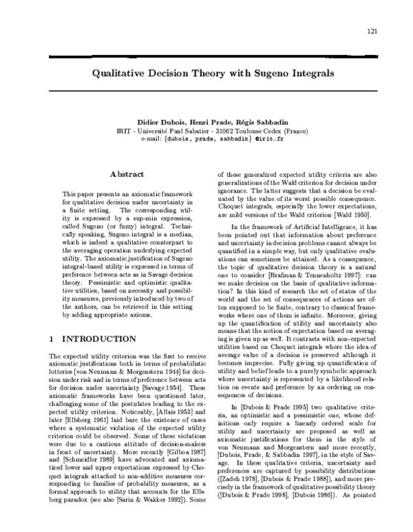 (PDF) Qualitative decision theory with Sugeno integrals