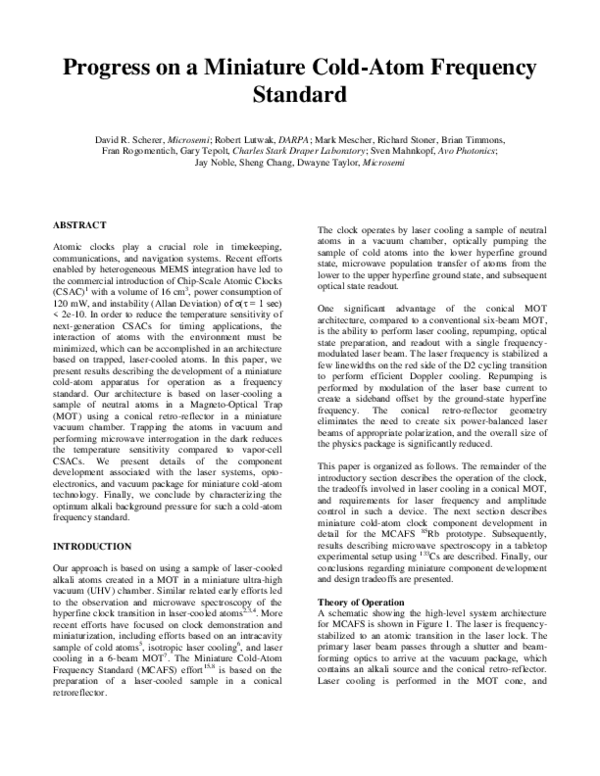 (PDF) Progress on a Miniature Cold-Atom Frequency Standard