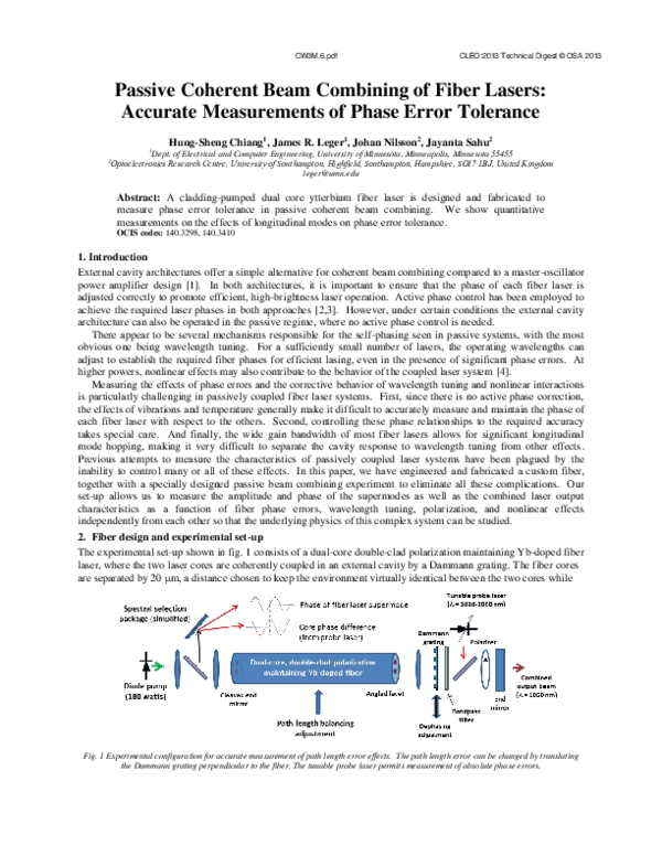 (PDF) Passive Coherent Beam Combining of Fiber Lasers: Accurate ...