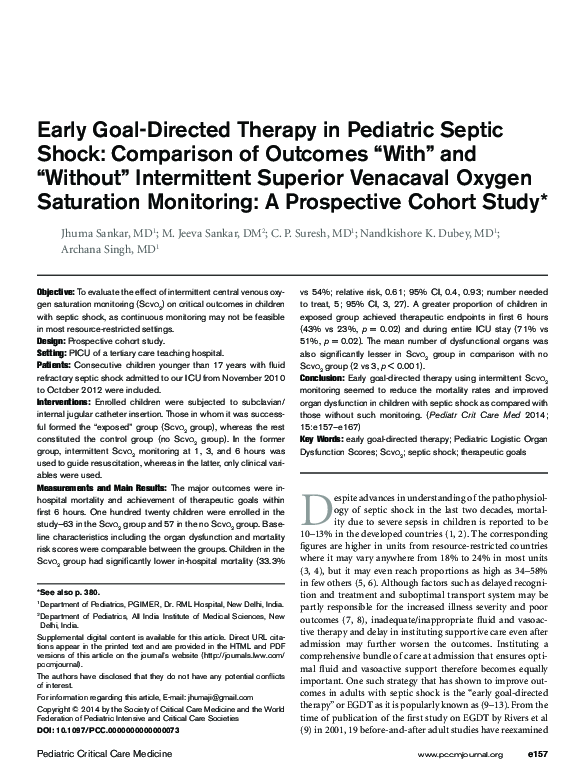 (PDF) Early Goal-Directed Therapy in Pediatric Septic Shock