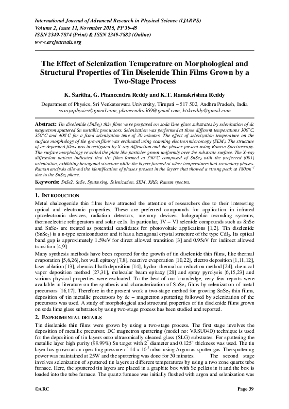 (PDF) The Effect of Selenization Temperature on Morphological and ...
