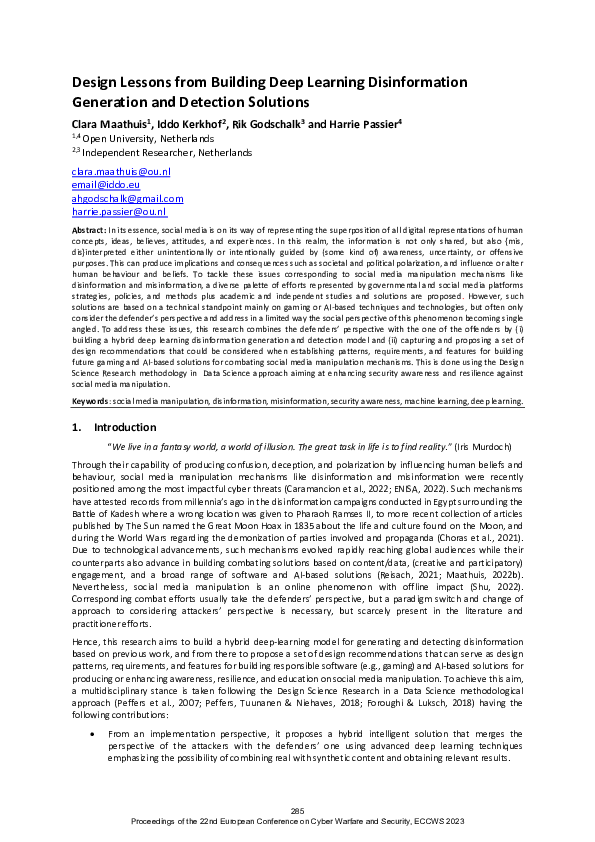 (PDF) Design Lessons from Building Deep Learning Disinformation Generation and Detection ...