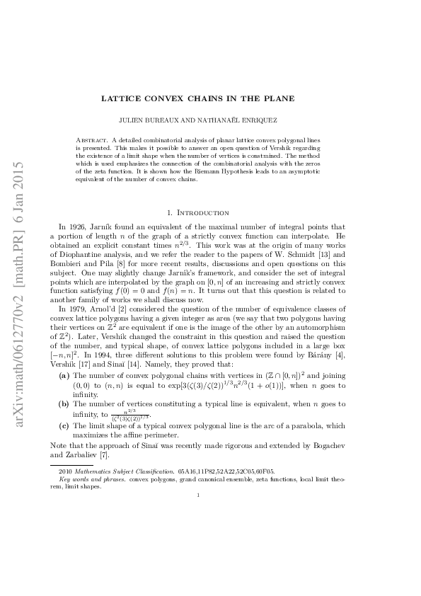 (PDF) Lattice convex chains in the plane