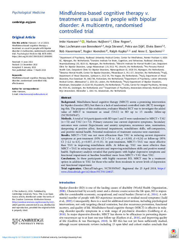 (PDF) Mindfulness-based cognitive therapy v. treatment as usual in ...