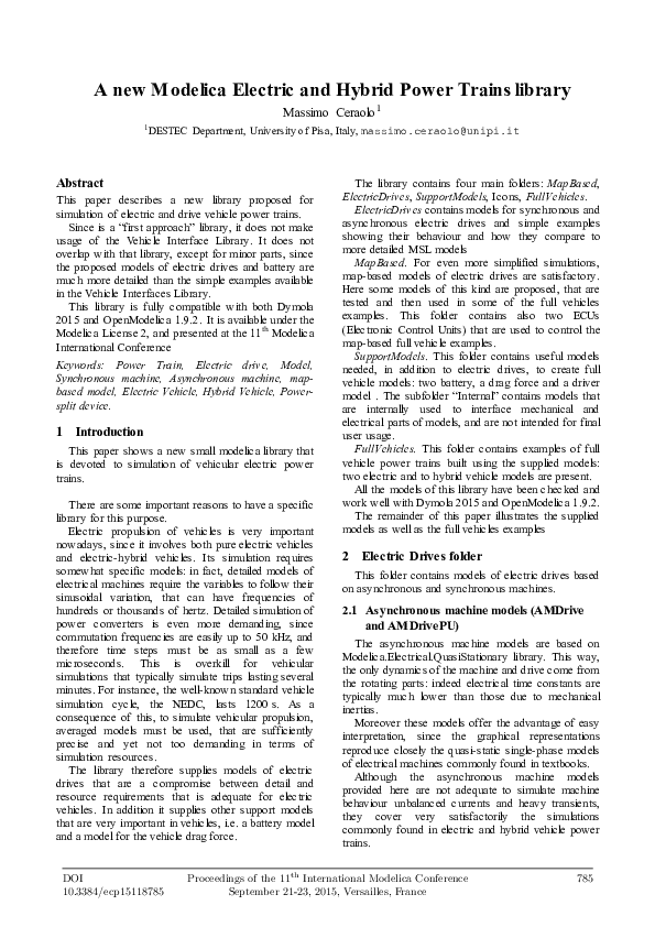 (PDF) A new Modelica Electric and Hybrid Power Trains library