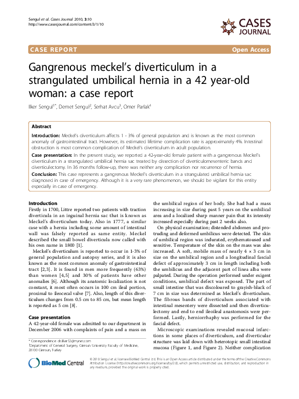 (PDF) Gangrenous meckel's diverticulum in a strangulated umbilical ...