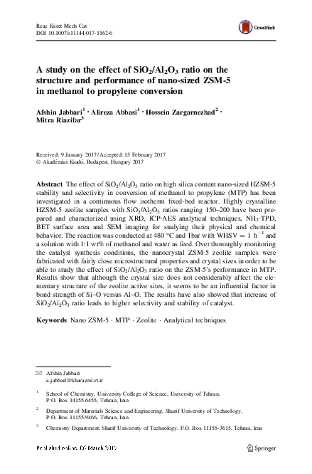 (PDF) A study on the effect of SiO2/Al2O3 ratio on the structure and performance of nano-sized ...