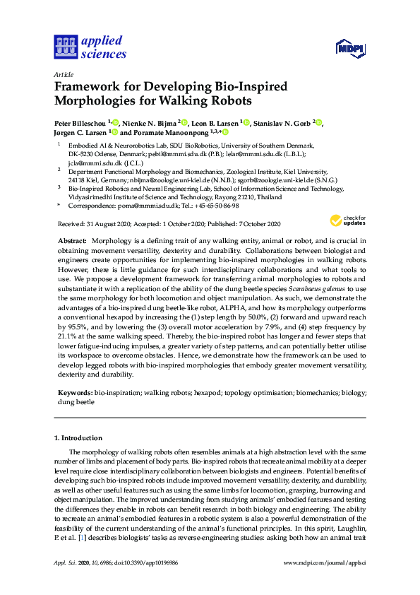 (PDF) Framework for Developing Bio-Inspired Morphologies for Walking Robots
