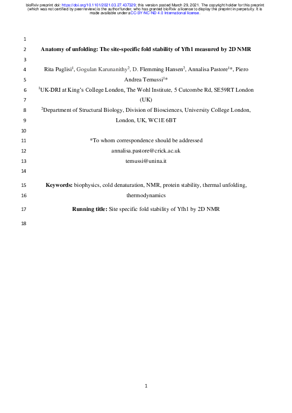 (PDF) Anatomy of unfolding: The site-specific fold stability of Yfh1 measured by 2D NMR