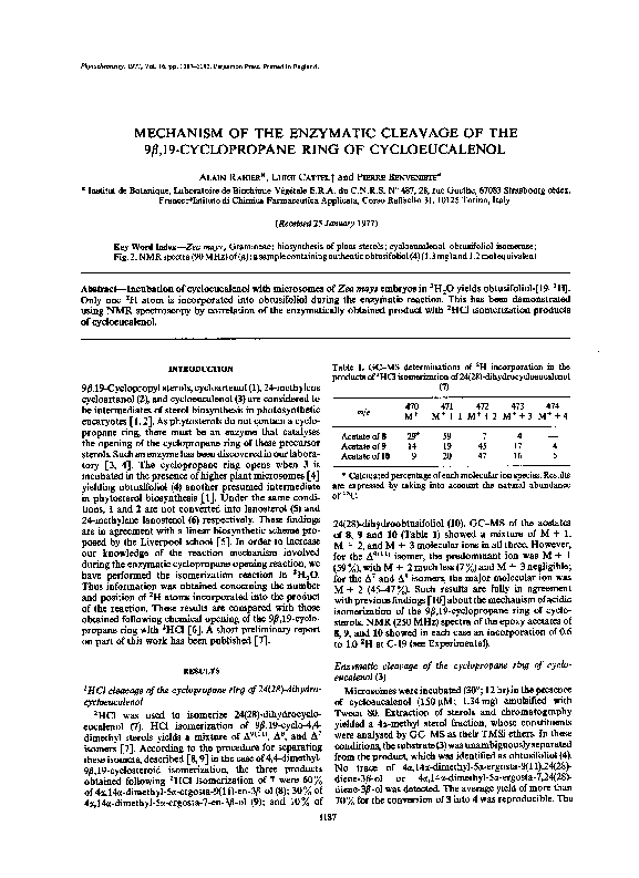 (PDF) Mechanism of the enzymatic cleavage of the 9β,19-cyclopropane ...