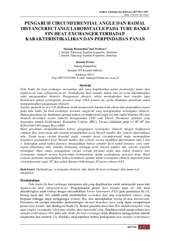 (PDF) Pengaruh Circumferential Angle Dan Radial Distancerectangularobstacle Pada Tube Banks Fin ...