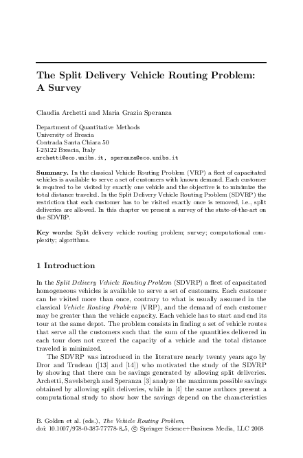 (PDF) The Split Delivery Vehicle Routing Problem: A Survey